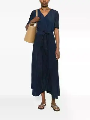 Herno Pleated V-neck Midi Dress