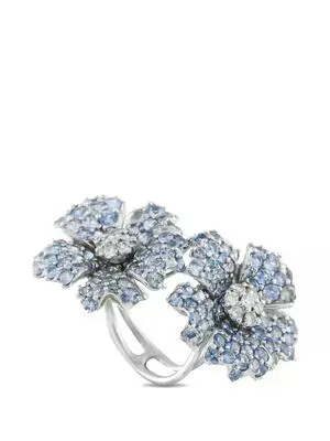 LB EXCLUSIVE Diamond And Sapphire Flower Ring - Silver