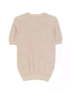 PIACENZA CASHMERE 1733 Short Sleeve Fine Knit Top - Neutrals