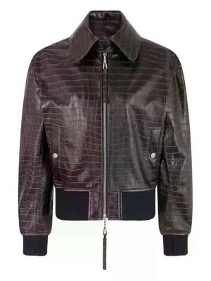 Rabanne Crocodile Effect Leather Bomber Jacket