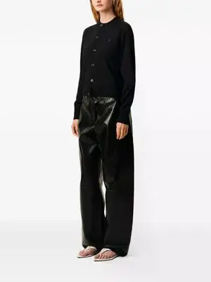 AMI Paris Wool Crewneck Cardigan With De Coeur Embroidery - Black