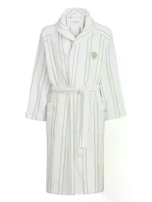 Brunello Cucinelli Striped Logo Cotton Bathrobe - White
