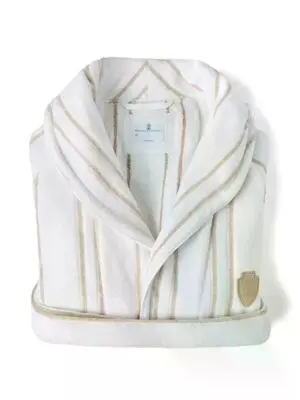Brunello Cucinelli Striped Logo Cotton Bathrobe