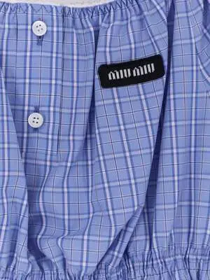 Miu Miu Madras Cotton Mini Dress - Blue
