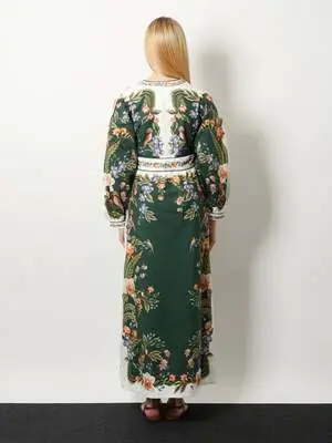 Farm Rio Long Cotton Floral Print Dress