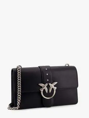 Pinko Love One Leather Shoulder Bag With Metal Detail - Black