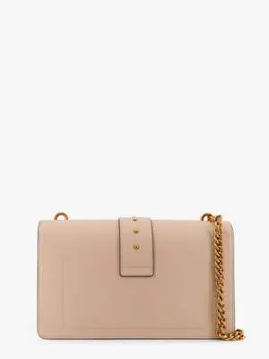 Pinko Love One Leather Shoulder Bag With Metal Detail - Beige