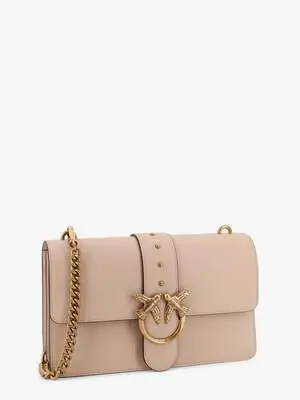 Pinko Love One Leather Shoulder Bag With Metal Detail - Beige