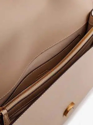 Pinko Love One Leather Shoulder Bag With Metal Detail - Beige