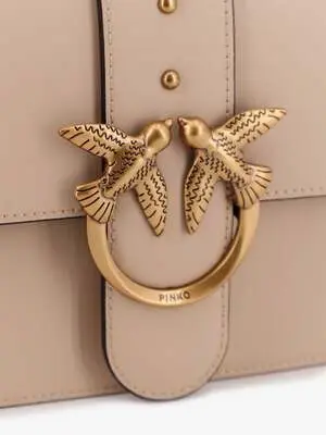 Pinko Love One Leather Shoulder Bag With Metal Detail - Beige