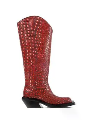 Camper Embossed Square Toe Boots