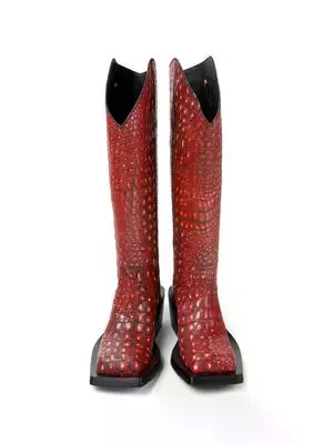 Camper Embossed Square Toe Boots