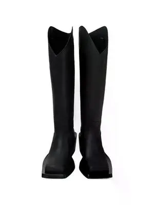 Camper Square Toe Leather Boots - Black