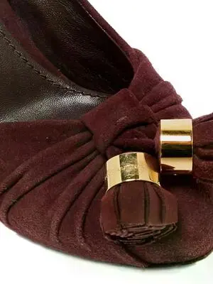 LOUIS VUITTON Burgundy Suede Tassel Platform Pumps - Red