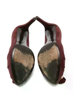 LOUIS VUITTON Burgundy Suede Tassel Platform Pumps - Red