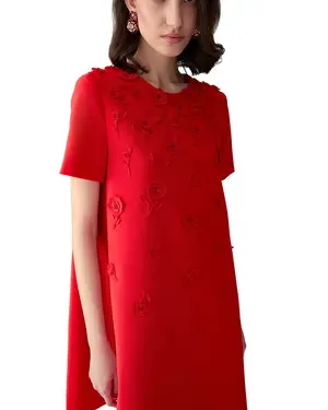 Carolina Herrera 3d Floral Embellished Mini Shift Dress - Herrera Red