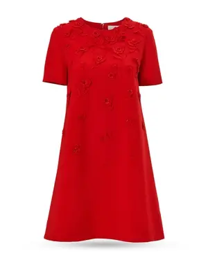 Carolina Herrera 3d Floral Embellished Mini Shift Dress - Herrera Red