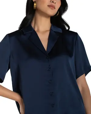 LIVERPOOL Camp Collar Blouse - Dark Navy