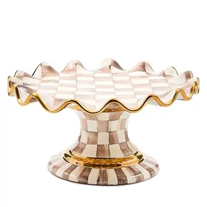 MACKENZIE-CHILDS Check Ceramic Fluted Cake Stand - Mocha