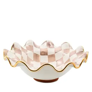 MACKENZIE-CHILDS Check Ceramic Fluted Serving Bowl - Mocha