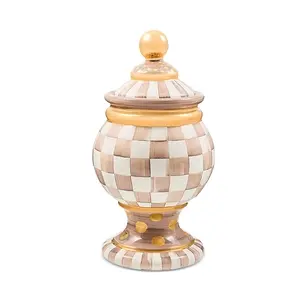 MACKENZIE-CHILDS Check Ceramic Globe Canister - Mocha