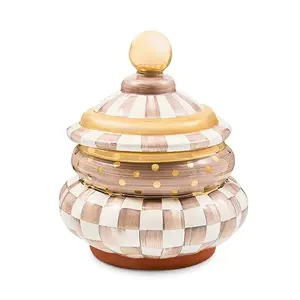MACKENZIE-CHILDS Check Ceramic Groovy Canister - Mocha