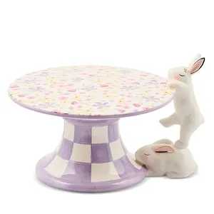 MACKENZIE-CHILDS Patch Mini Bunny Ceramic Pedestal Platter - Posie