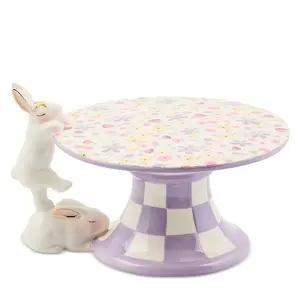 MACKENZIE-CHILDS Patch Mini Bunny Ceramic Pedestal Platter
