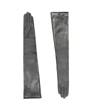AGNELLE Arm Length Leather Gloves - Black