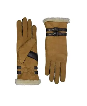 AGNELLE Double-face Lambskin Gloves With Buckle Detail - Chesnut