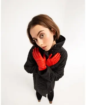 AGNELLE Love" Lambskin Gloves - Cardinal