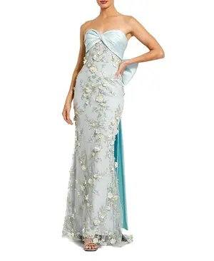 Mac Duggal Strapless Sweetheart Gown With Bow - Blue