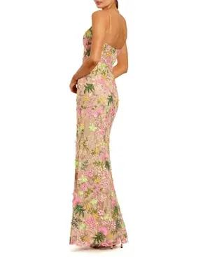 Mac Duggal Floral Embroidered Column Gown - Nude Multi