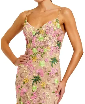 Mac Duggal Floral Embroidered Column Gown - Nude Multi