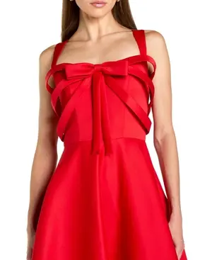 Mac Duggal Satin Sleeveless A-line Ankle Dress With Bow Detail