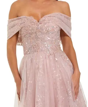 Mac Duggal Embroidered Tulle Off-the-shoulder Ballgown