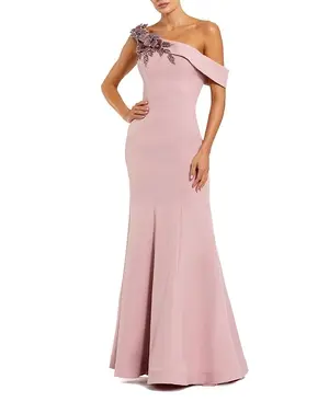 Mac Duggal Crepe Floral Beaded Off-the-shoulder Mermaid Gown - Rose