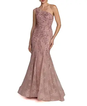 Mac Duggal One Shoulder Embellished A-line Gown - Rose