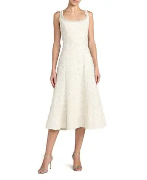 Mac Duggal Embellished Boucle A-line Midi Dress - Ivory