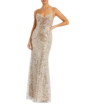 Mac Duggal Embellished Sleeveless Bustier Gown - Nude