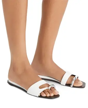 Tory Burch Pierced Leather Slides - Bianco