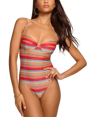 Ramy Brook Jayda Striped One Piece Swimsuit - Flame Glitter Stripe