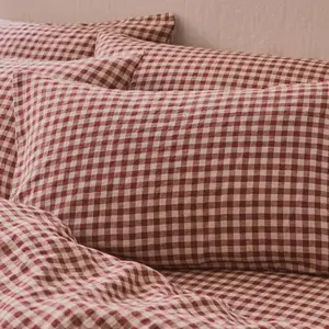 PIGLET IN BED Gingham Linen Pillowcase Pair, Standard Pillowcase