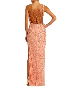 Mac Duggal Hand-embellished One-shoulder Cut-out Gown - Peach