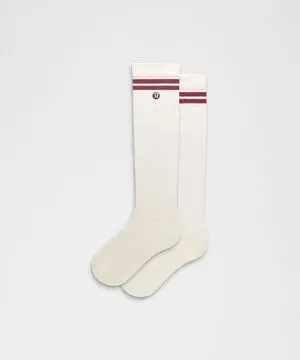 Lululemon Daily Essential Knee-high Socks - Coconut Ivory/burgundy Bay