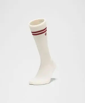 Lululemon Daily Essential Knee-high Socks - Coconut Ivory/burgundy Bay