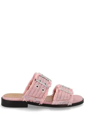 GANNI Denim Fringe Sandals - Pink