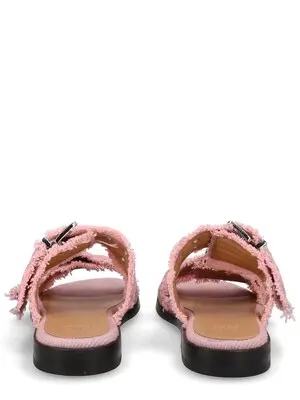 GANNI Denim Fringe Sandals - Pink