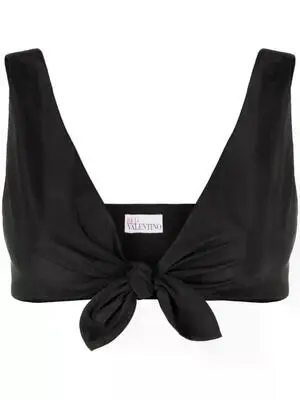 Red Valentino Tie-front Cropped Tank Top - Black