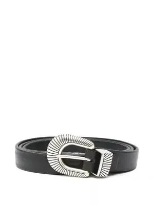 ERALDO Textured-buckle Leather Belt - Black